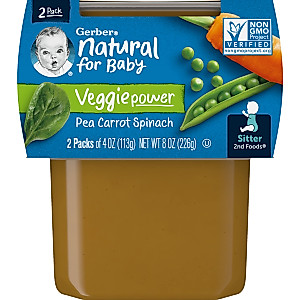 Gerber Baby Food Pea Carrot Spinach Puree, 4 Oz, 2 Pack Tubs