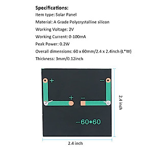 dream_light Mini Solar Panel, 10Pcs 2V 100mA 0.2W 60x60mm Polysilicon Small Solar Cell Module for DIY Solar Power Lights Toys Charger