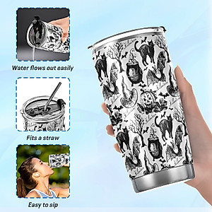 Yasala Halloween Tumbler Spooky Jack O Lantern Cat Bat Insulated Coffee Cup Back to School Beverage Container Office Travel Mug with Straw and Lid 20oz Holiday Gift Day of The Dead Present