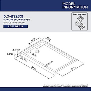 DreamLine SlimLine 32 in. D x 60 in. W x 2 3/4 in. H Left Drain Single Threshold Shower Base in White, DLT-1132601