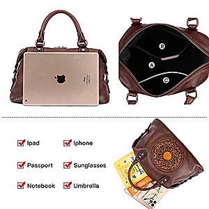 Leather Handbag for Women, Retro Mandela Crossbody Handbag Tote Bag (Coffee)