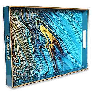 Spsyrine Serving Tray, Marble Decorative Tray Plastic Rectangular Coffee Table Tray for Living Room, Storage, Kitchen, Ottoman, Bathroom Decor. 15.6” X 10.2" LJRE