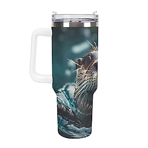 Sea Otter Swimming 40OZ Tumbler Stainless Steel Travel Mug Water Bottle Car Cup Tea Cups with Lid White-style