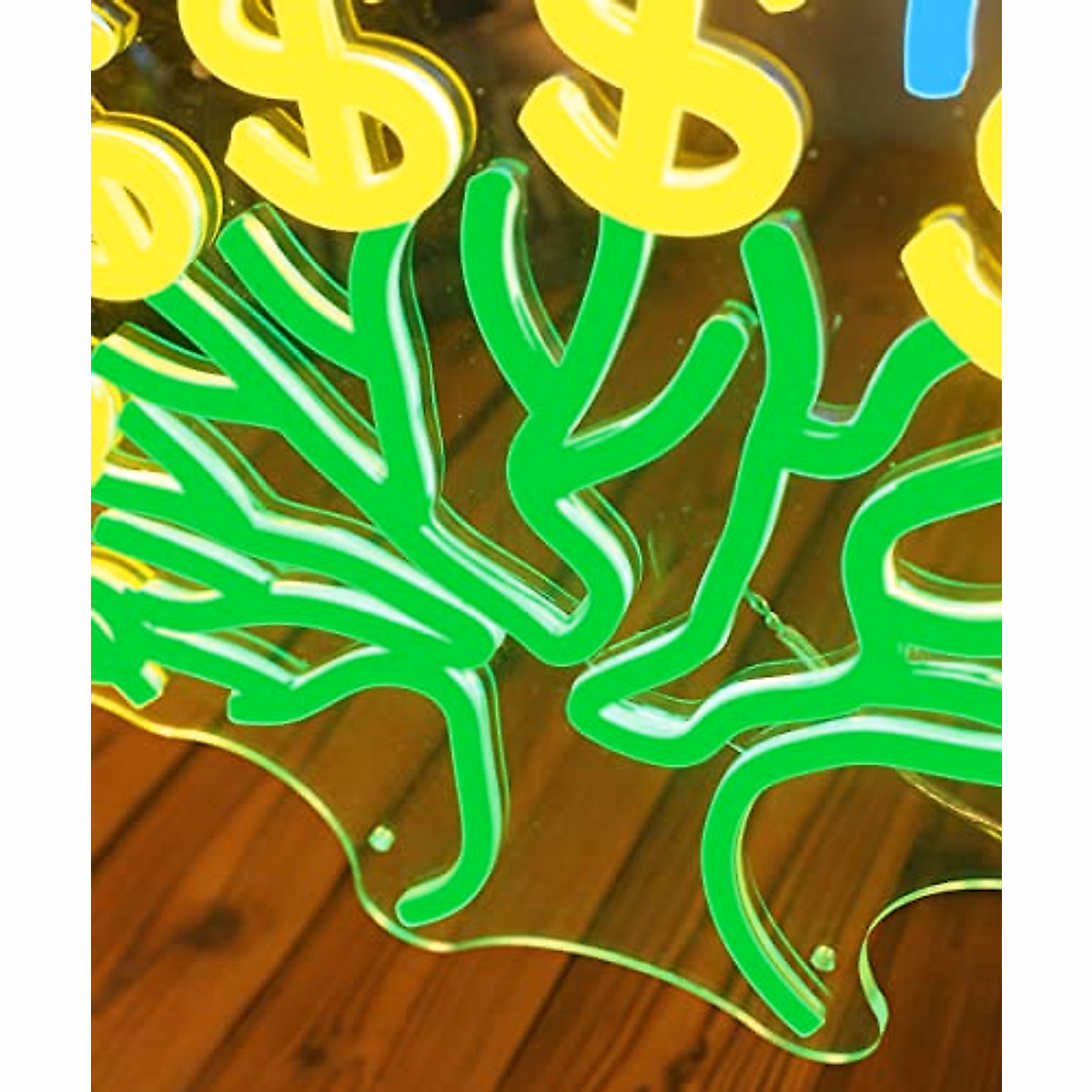 This is Money Tree LED Sign for Bedroom Wall, Large Neon Sign Wall Home Decor Suitable for Home, Bar, Studio, Club, or Restaurant Decor Green-ice Blue-Yellow