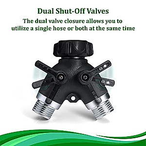 Garden Hose Splitter 2 Way, Heavy Duty Connector Hose Y Splitter with Rubber Washers, Water Splitter Adapter 2 Valves for Garden Hose Spigot Faucet