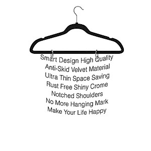 TECHZOO 50 Pack Velvet Hangers Heavy Duty Hangers for Coats, Dress, Jacket, Pants - Ultra Thin Non Slip Adult Felt Space Saving Clothes Hangers for Closet 360° Swivel Hook Hold Upto 10 lbs Black