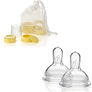 Medela Breastmilk Bottle Spare Parts with Three Medium-Flow Wide Base Nipples