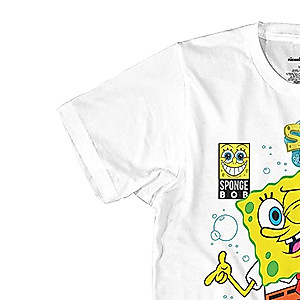 Mens Spongebob Squarepants Classic Shirt - Spongebob, Patrick & Krusty Krab T-Shirt (White Stat Sheet, Medium)