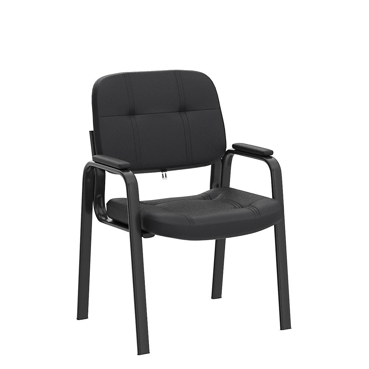 CLATINA Waiting Room Guest Chair with Bonded Leather Padded Arm Rest for Office Reception and Conference Desk Black with Sled Base