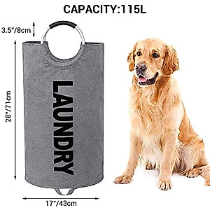 115L Laundry Baskets Collapsible Large Size Laundry Hamper Lightweight Freestanding Foldable Laundry Bag Dirty Clothes Basket for Bathroom (Grey 2)