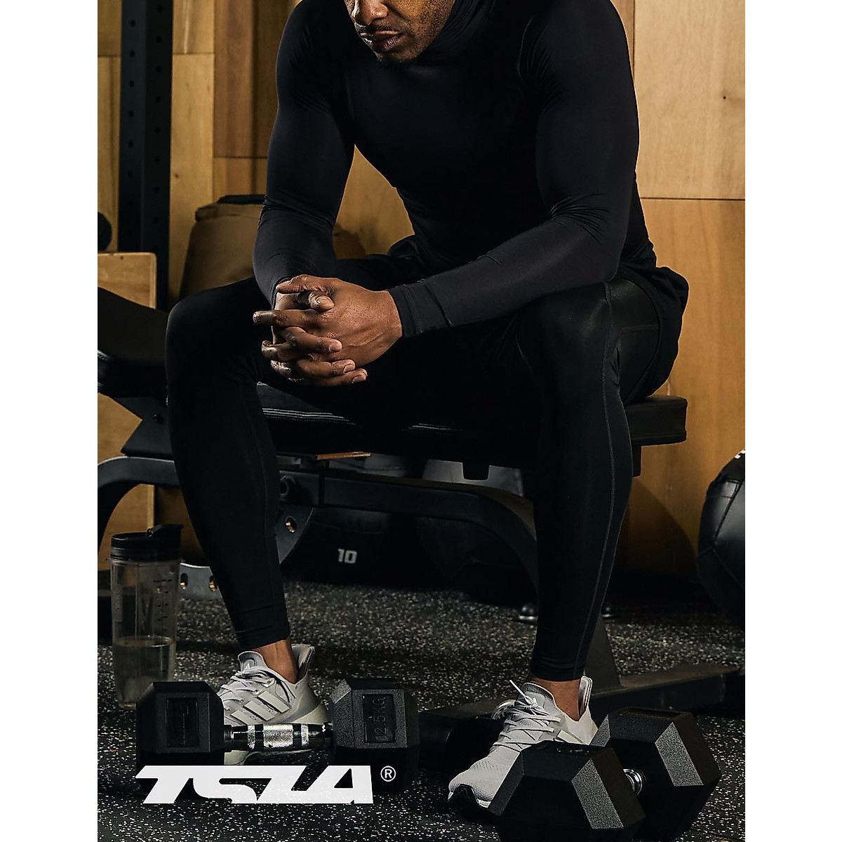 TSLA Men's UPF 50+ Mock Long Sleeve Compression Shirts, Athletic Workout Shirt, Base Layer for Water Sports, Athletic Mockneck Black, Small