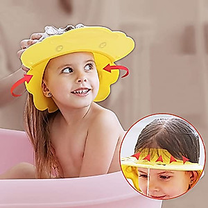 Baby Shower Cap Adjustable Silicone Shampoo Bath Cap Shower Hat Visor Cap Protect Eye Ear for Infants Toddlers Kids Children (Yellow)
