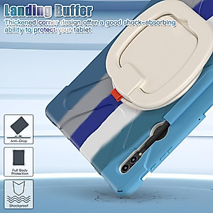 360 Rotation Case for Samsung Galaxy Tab S9 Ultra 14.6" Sturdy Cover Rotate Ring Stand Shoulder Carrying Strap Hand Strap Rugged Children Adults Outdoor Case (Colourful Blue)