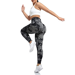 CFR Womens Gym Sport Workout Leggings for Women Seamless Yoga Pants High Waist Scrunch Butt Lifting Tummy Control Plus Size #1 Scrunch Booty Tiedye Black,XL