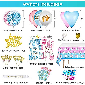 NAIWOXI Gender Reveal Party Supplies - Gender Reveal Decorations, Boy or Girl Foil Balloons, Tablecloth, Photo Props, Toppers, Sash, Banner, Foil Curtains, Team Stickers, Ideas for Baby Shower 117 PCS