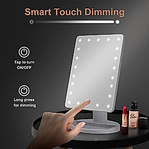 COSMIRROR Lighted Makeup Vanity Mirror with 10X Magnifying Mirror, 21 LED Lighted Mirror with Touch Sensor Dimming, 180°Adjustable Rotation, Dual Power Supply, Portable Cosmetic Mirror (White)