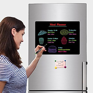 DumanAsen Magnetic Dry Erase Blackboard for Fridge, 16" x 12" Menu Board/Meal Planner for Refrigerator, with Stain Resistant Technology, Include 8 Chalk Markers