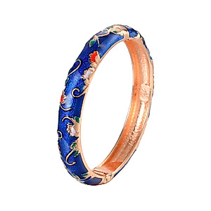 UJOY Bangles 5 Pcs Enamel Jewelry Set Rose Gold Flower Engraved Cloisonne Bracelets Pack in a Box 5PCS Blue White