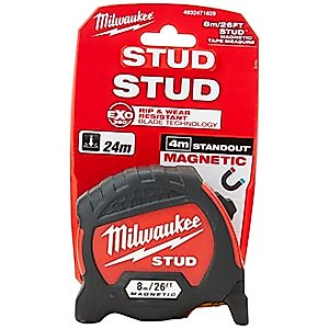 Milwaukee 4932471629 Stud GEN 2 Magnetic Measure Tape Metric/Imperial 8m/26ft-4932471629