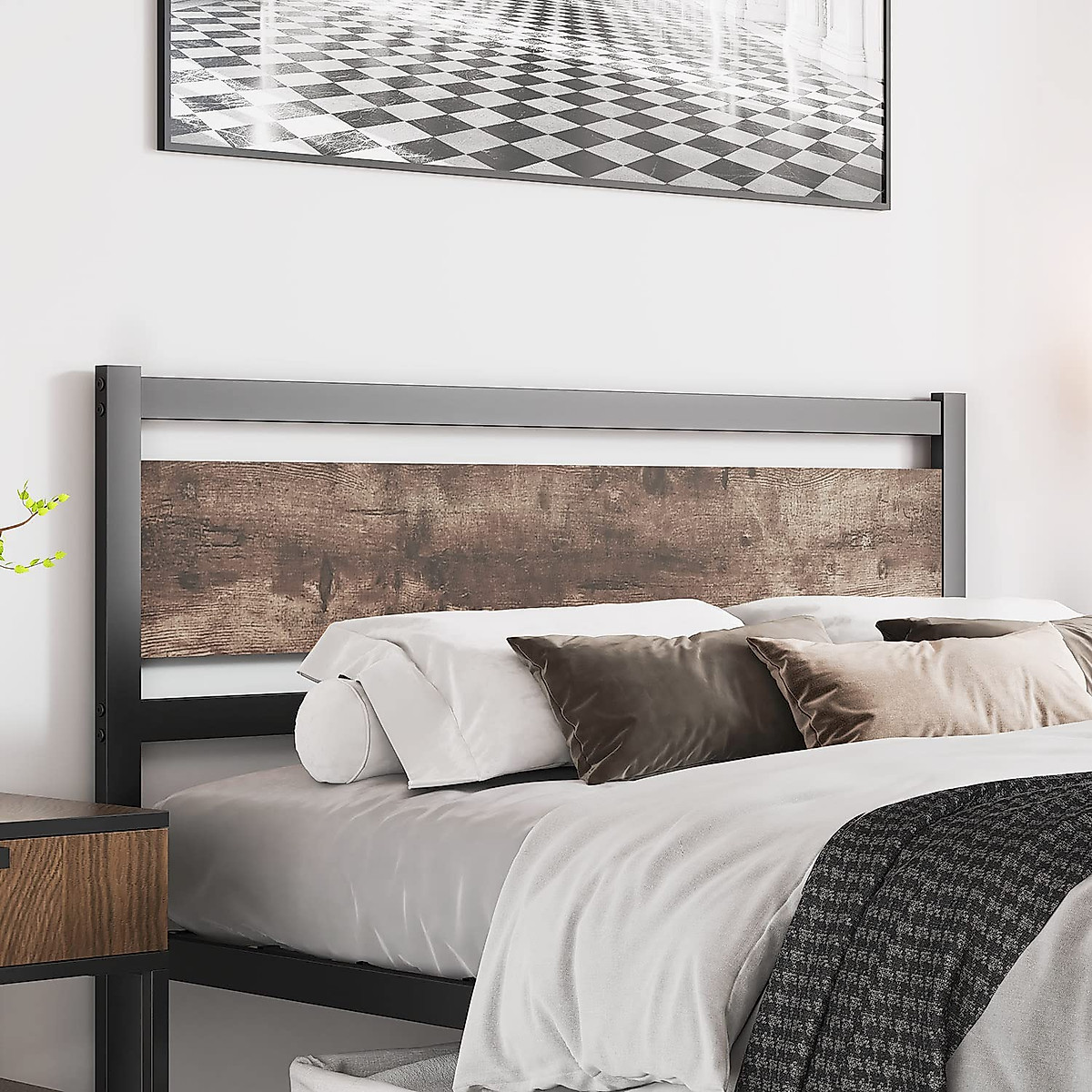 ALTLLEN Headboard Only Wooden Headboard with Metal Slats Sturdy Rustic Headboard Easy Assembly, Twin XL/Queen/King (Queen)