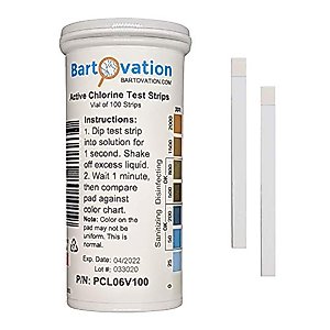 Active Chlorine Bleach Test Strips, 0-2000 ppm [Vial of 100 Plastic Strips] Designed for Daycares and Senior Homes for Sanitizing and Disinfecting