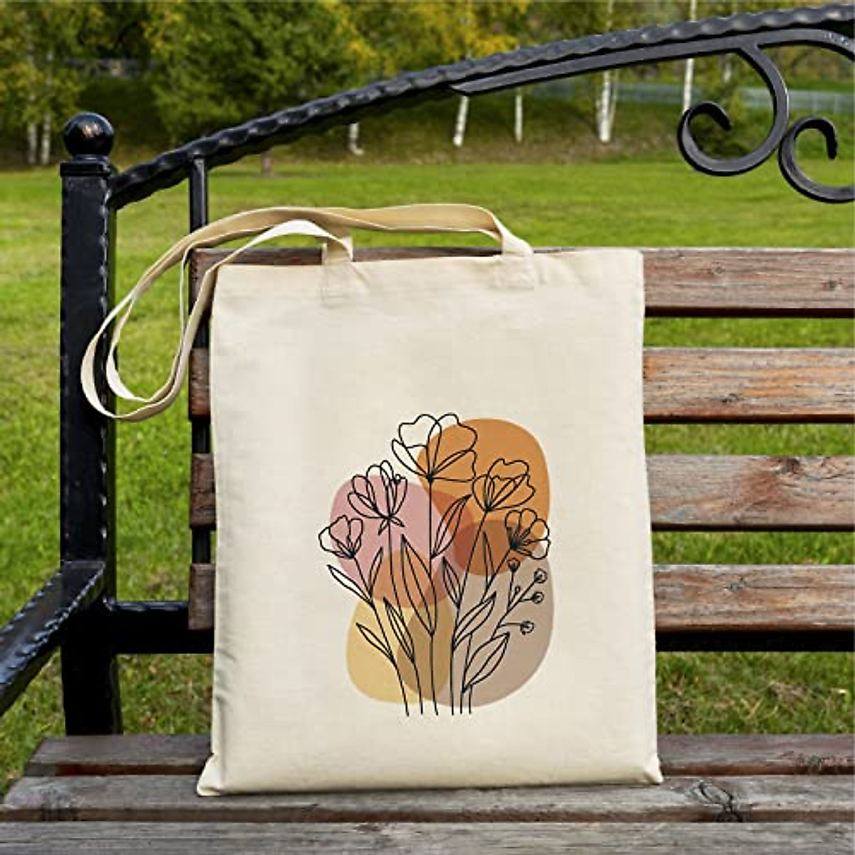 Kazova Line Flowers Cotton Canvas Bags Reusable Tote Bag Grocery Shopping Bag Minimalist Art Shoulder Bags Girls Bags Boho Book Bag
