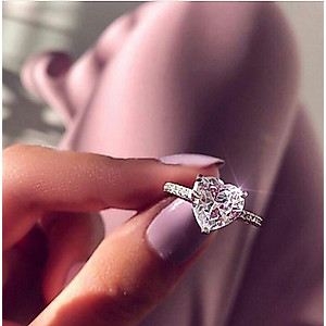 Cutesmile Fashion Jewelry Rhodium Plated Sterling Silver Cubic Zirconia CZ Solitaire Heart Promise Engagement Ring (10)