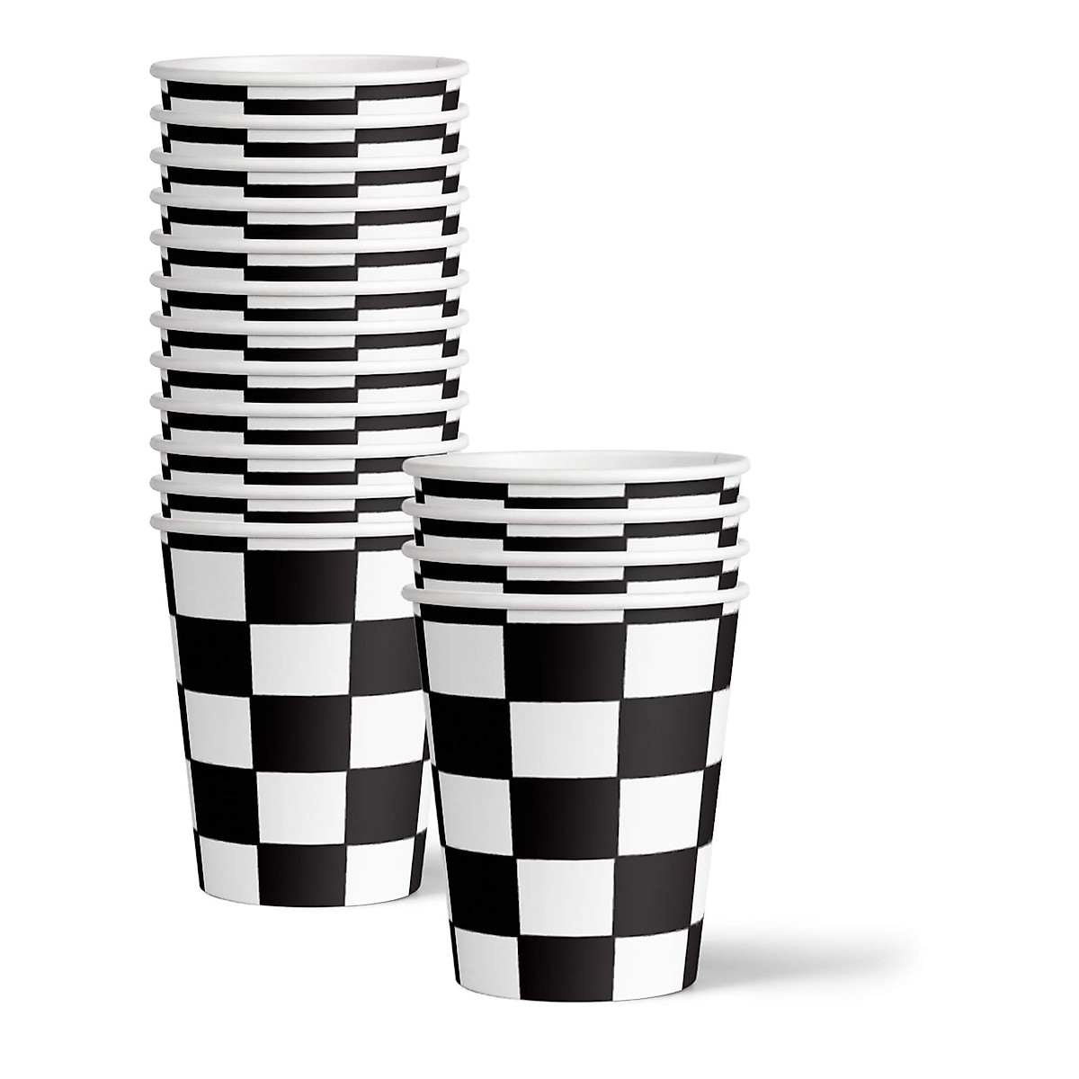 Checkered Flag Party Supplies - Black and White Checkered Party Supplies - Race Car Theme Party | Tableware Set Includes Plates Napkins and Cups | Kit for 16