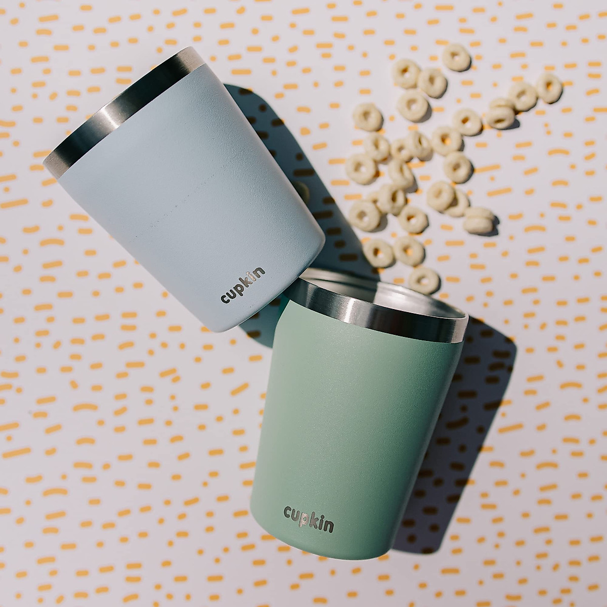 CUPKIN Stackable Stainless Steel Kids Cup Smoothie Tumbler, Powder Coated Insulated Tumblers, BPA Free Lid and Silicone Straw 8 Fl Oz (Pack of 1), Gray