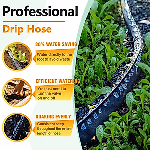 LAVEVE Soaker Hoses for Garden 100 FT (50 FT x 2Pack), Heavy Duty Drip Irrigation Hose Save 80% Water, Leakproof Double Layer Sprinkler Hose Black Water Hose for Watering System Garden Beds Vegetable