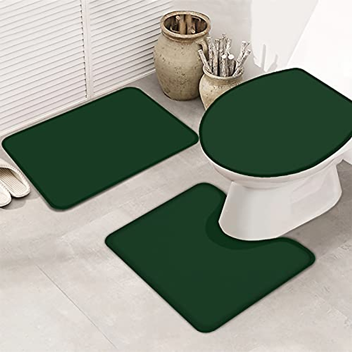 Red Vow Luxury Memory Foam Bathroom Rugs Set 3 Pieces-Dark Green Pattern,Absorbent Non Slip Soft Cushioned-Toilet Lid Cover,Bath Mat Pad,Contour Mat