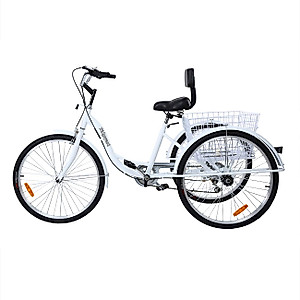 Iglobalbuy 26 Inch Adult Tricycles Series 7 Speed 3 Wheel Bikes for Adult Tricycle Trike Cruise Bike Large Size Basket for Recreation, Shopping,Exercise Men's Women's Bike