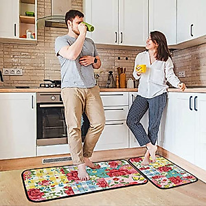 Rose Flower Butterfly Kitchen Mats The Flower Floral Kitchen Rugs Runner Laundry Rug Non Slip Floor Door Mats Soft Doormats Carpet Home Decor Set of 2