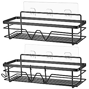 ToNewBe Self Adhesive Shower Shelves, Storage Rack Organizer with 3 Shower Caddy Hooks , Shower Rack No Drilling Wall Mounted Shower Storage Self, 2 Packs Shower Caddy.