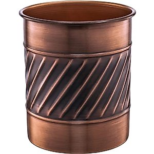 Monarch Abode Handcrafted Wave Embossed Large Metal Kitchen Countertop Utensil Holder Crock Caddy, Antique Copper Finish