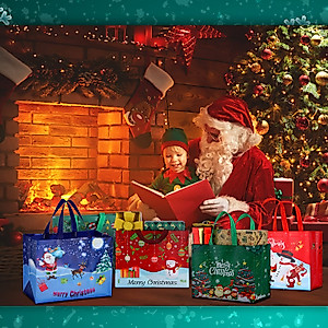 36 Pcs Christmas Tote Bags Reusable Gift Bag Large Christmas Bags with Handles Grocery Shopping Totes Gift Wrap Bags for Holiday Xmas Christmas Party Favors, 12.6'' x 9.84'' x 6.69'', 18 Styles