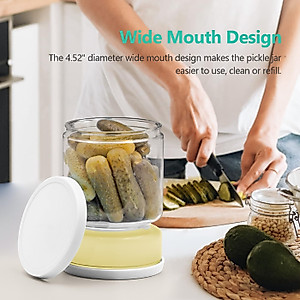 ForTidy Pickle and Olive Container with Strainer Flip - 50 OZ Airtight Glass Jar for Pickle Lover, Versatile Food Keeper, Kitchen Organization Must-Have, BPA-Free, Dishwasher Safe (White)