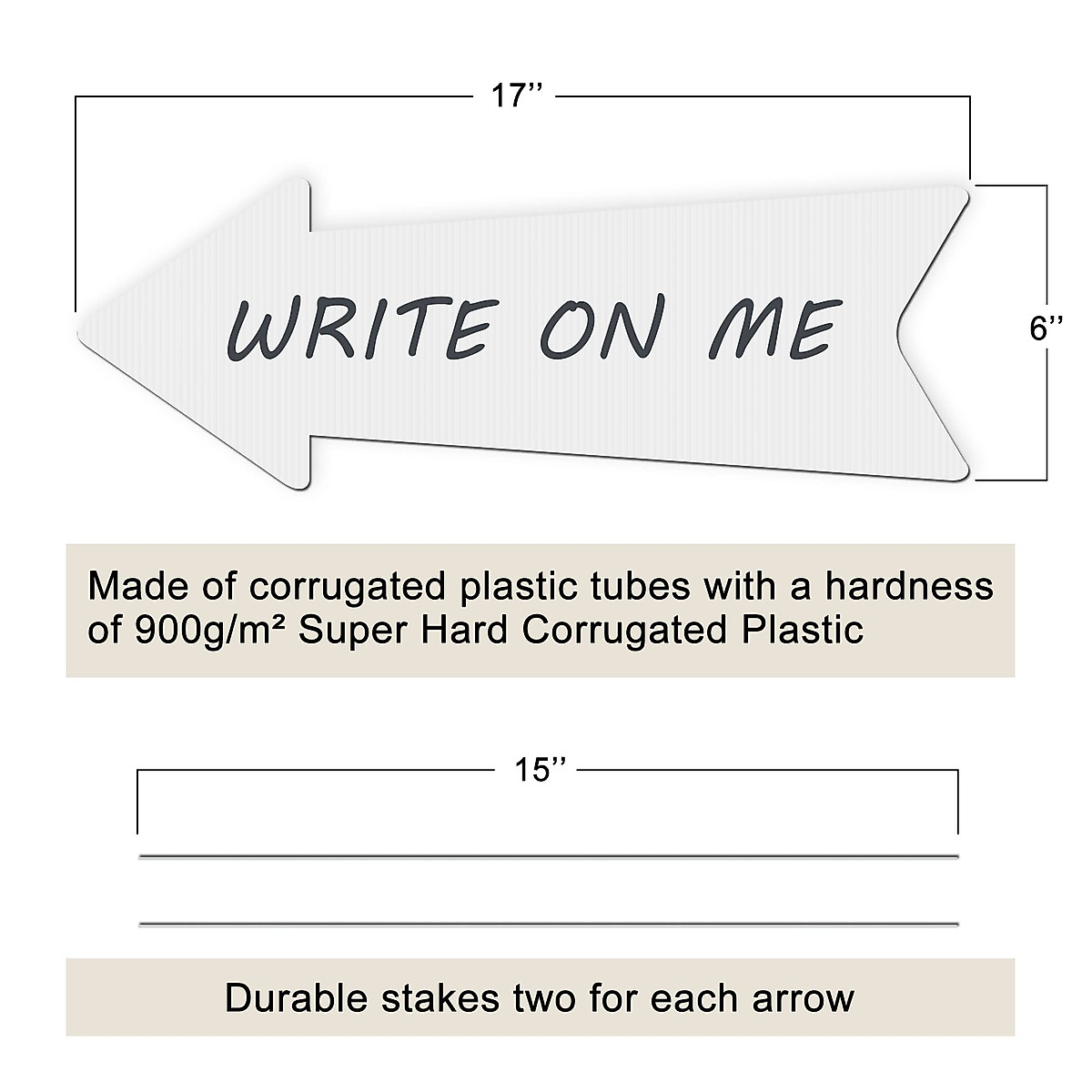 Blank Arrow Yard Signs with Stakes, 5 Pack 17 x 6 Inches White Plastic Blank Wedding Directional Yard Signs, This Way Arrow Yard Signs for Weddings, Birthday Party, Guidepost Decorations