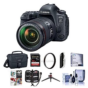 Canon EOS 6D Mark II DSLR with EF 24-105mm f/4L is II USM Lens - Bundle with 32GB SDHC U3 Card, Camera Case, Table Top Tripod, Cleaning Kit, 77mm UV Filter Memory Wallet, Pc Software Package, More