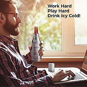 The Original Insul8 Beer Bottle Cooler | Double Wall Insulated Beer Bottle Holder Stainless Steel Fits 12 oz. Long-Neck and Standard Bottles | Bonus Bottle Opener Keyring and Gift Box