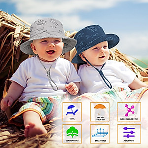 Baby Sun Hat for Boy Girl Toddler,Kids Summer UPF 50+ UV Protection Hat Wide Brim Beach Bucket Cap（6-12 Months,Navy-Dinosaurs