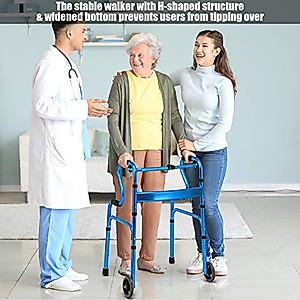 Goplus 3-in-1 Stand-Assist Folding Walker with 5" Wheels, Heavy Duty Walking Mobility Aid Supports up to 440lbs, Can be Used as Toilet Safety Rail, Narrow Drive Walkers for Seniors Elderly Adult