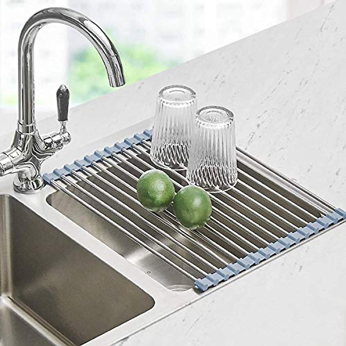 Seropy Roll Up Dish Drying Rack Over The Sink for Kitchen Organizer and 40 Pack Metal Clothes Hangers Heavy Duty Coat Hangers in Bulk