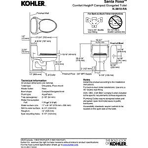KOHLER 3810-RA-0 Santa Rosa One-Piece Compact Elongated Toilet, Comfort Height, Chair Height High-Efficiency Toilet, 1.28 GPF, White