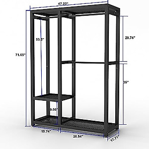 Heavy Duty Clothing Rack, Free-Standing Metal Clothing Rack, Heavy Duty Garment Rack Max Load 550lbs,Free Standing Closet, Full Metal Clothes Rack,72"*47"*18"