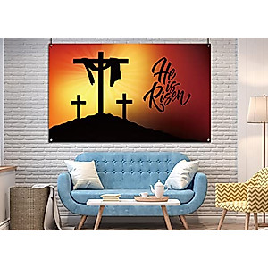 Nepnuser He is Risen Photo Booth Backdrop Christian Cross Easter Decoration Jesus Resurrection Indoor Outdoor Wall Decor-5.9×3.6ft
