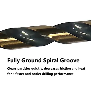 VALYRIANTOOL 6PCS 3/8" HSS Black Gold Twist Drill Bits Set, 135 Degree Split Point, Jobber Metal Drill Bit, General Purpose for Use in Mild Steel, Copper, Aluminum, Zinc Alloy, Wood, and Plastic