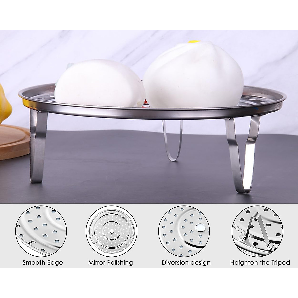 DS. DISTINCTIVE STYLE Steamer Rack 8.5 Inch Stainless Steel Steaming Rack Steam Tray with Removable Legs for Steamer Cookware Instant Pressure Cooker Multi-functional Steamer Basket