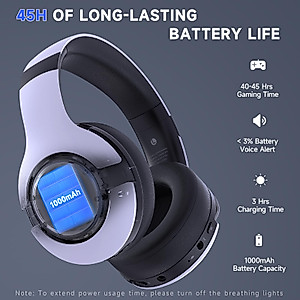 Gtheos Wireless Gaming Headset for PS5, PS4, Elden Ring, PC, Mac, Switch, Bluetooth 5.3 Gaming Headphones with Noise Canceling Microphone, 45H Battery, RGB Light, White