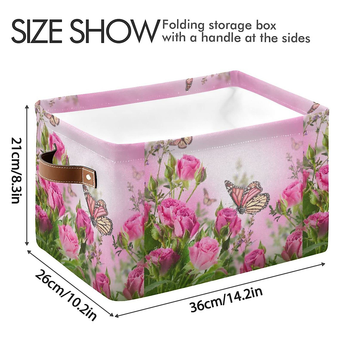 ALAZA Pink Rose Floral Butterfly Foldable Storage Box Storage Basket Organizer Bins with Handles for Shelf Closet Living Room Bedroom Home Office 1 Pack
